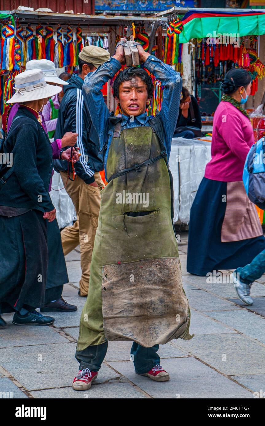 Pilgrims praying before the Jokhang temple, Lhasa, Tibet, Asia Stock ...