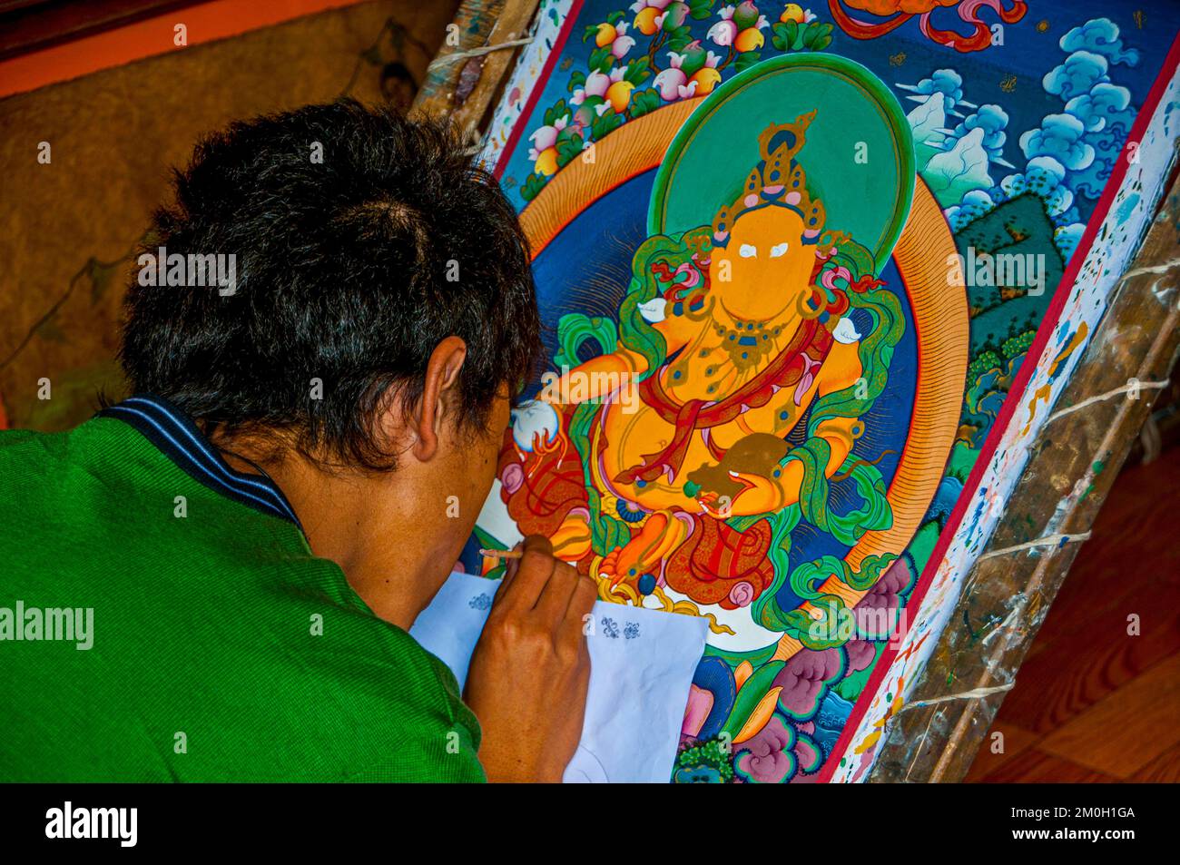 Painter drawing a Thanka, a religious painting, Lhasa, Tibet, Asia ...