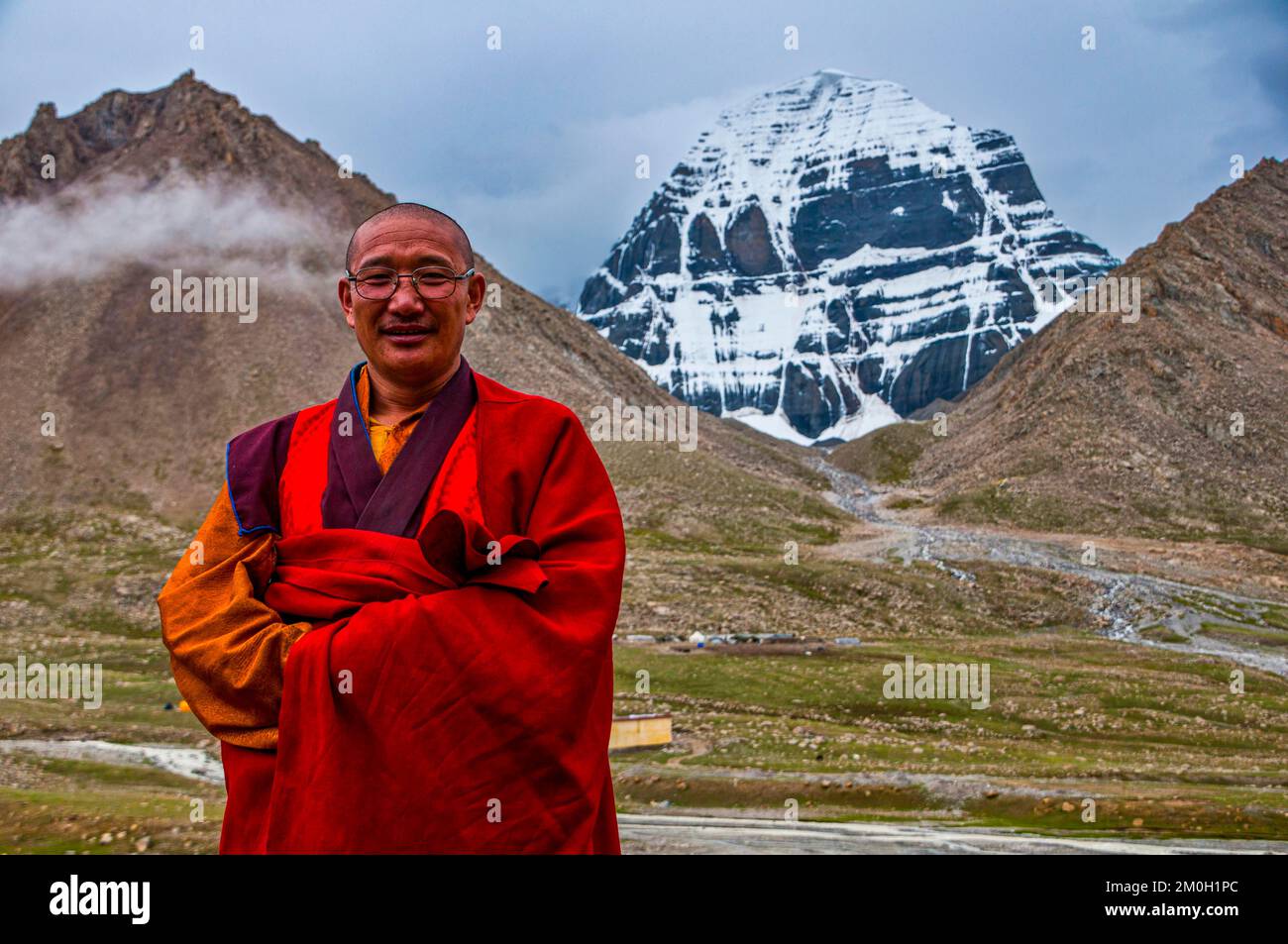Monk before Mount Kailash, Kailash Kora, Western Tibet, Asia Stock ...