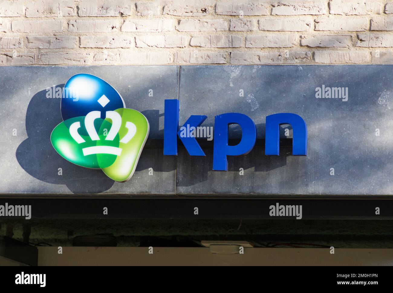 Utrecht, Netherlands - November 12, 2022: The green and blue KPN logo ...