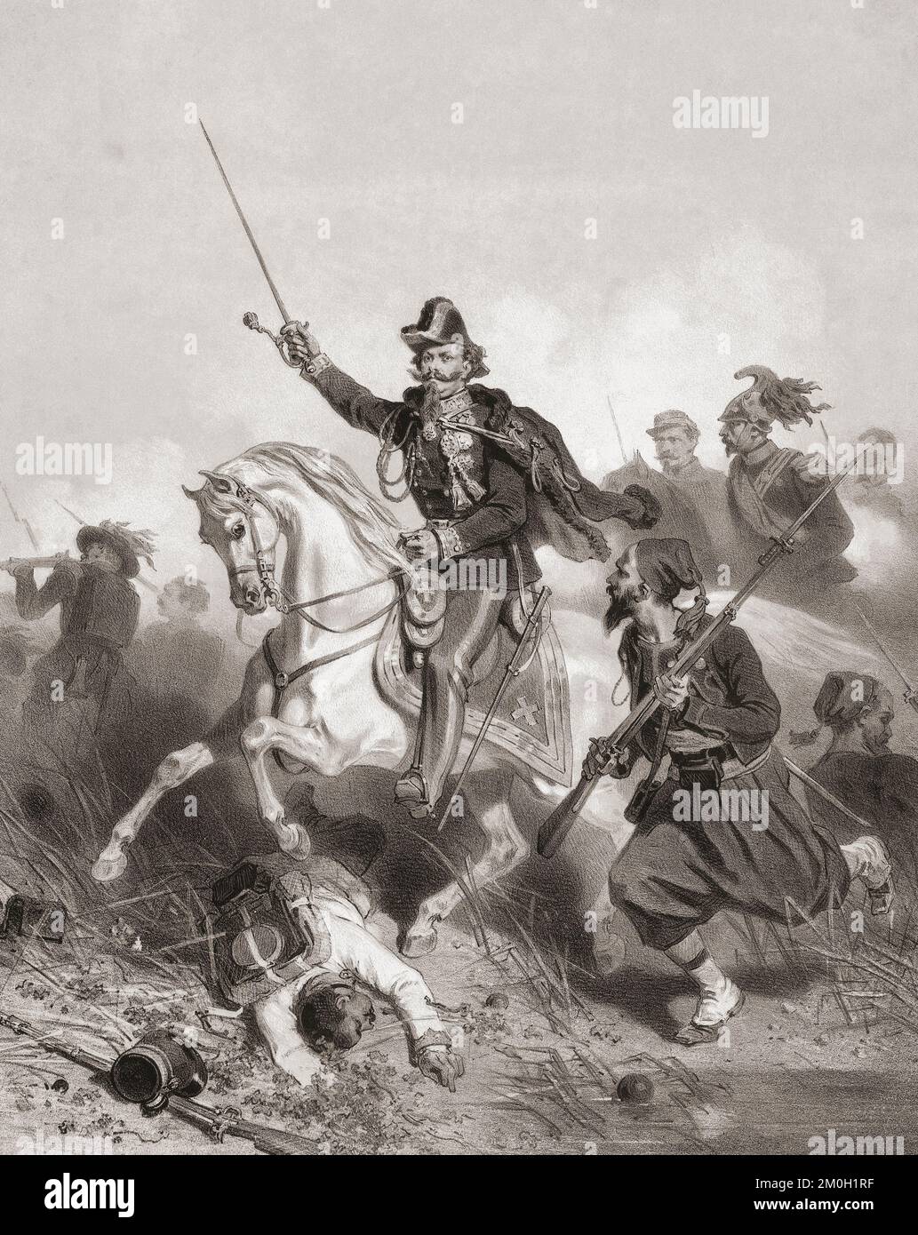 King Victor Emmanuel II of Sardinia (later of a united Italy) fighting ...