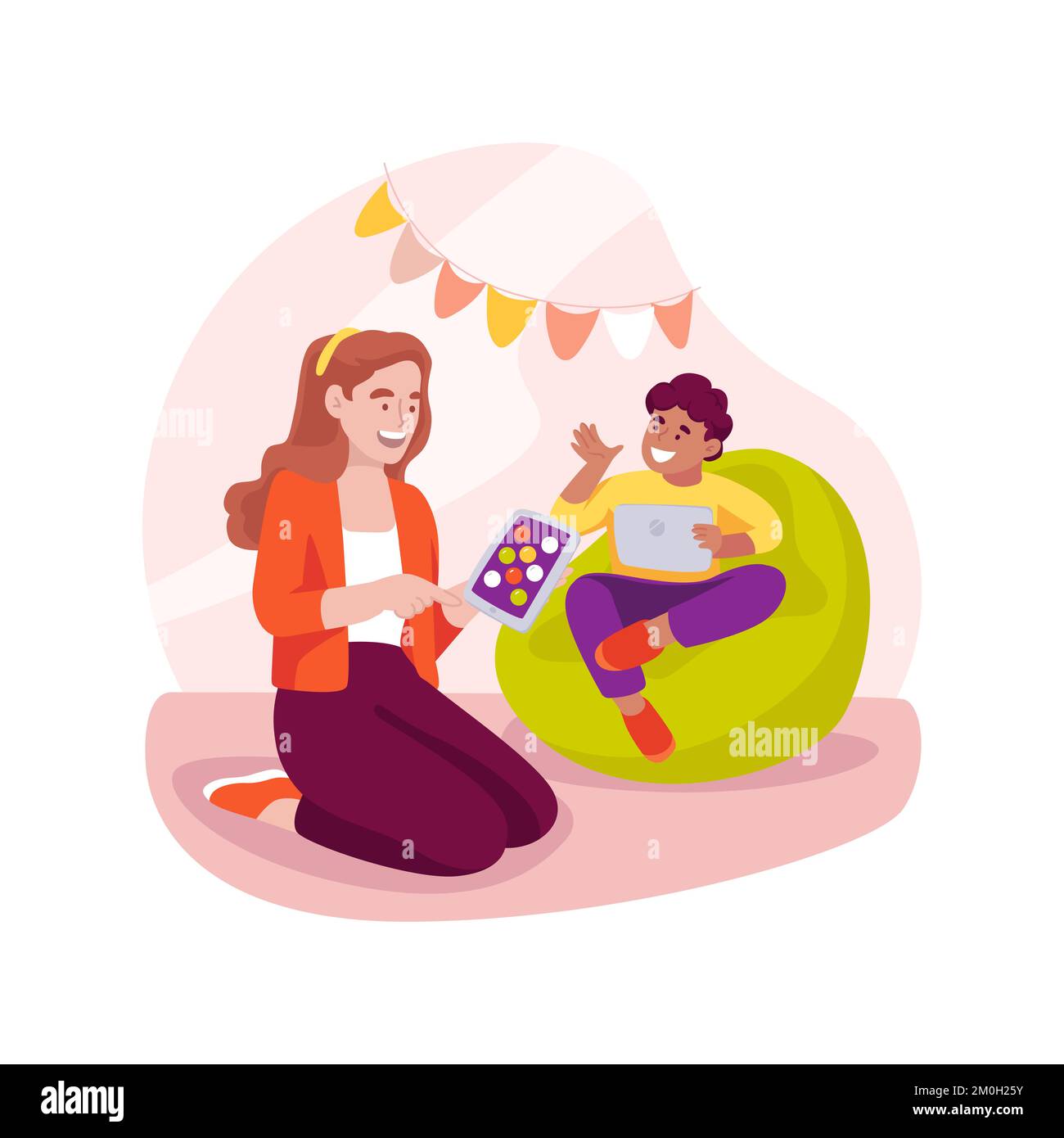 Learn to use a tablet isolated cartoon vector illustration Stock Vector ...