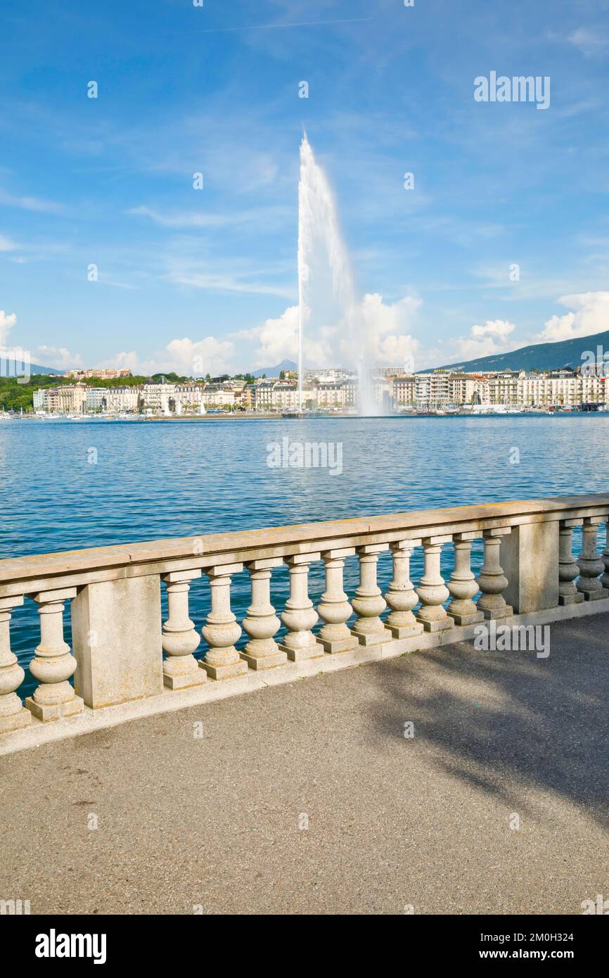 The Jet d'eau, the landmark in the Lake Geneva basin, Canton Geneva ...