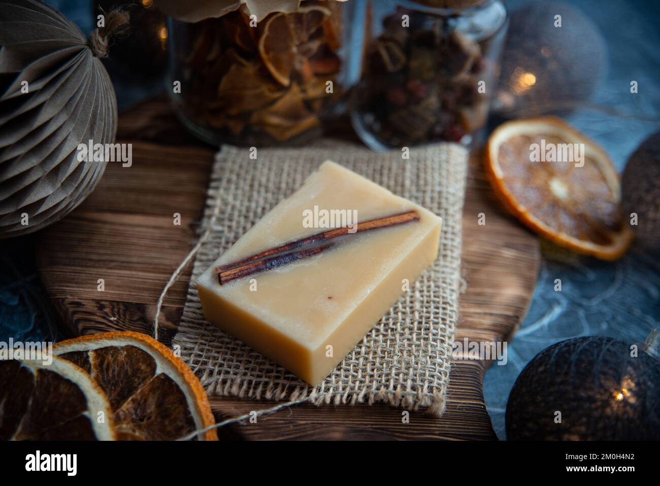 Hand made natural soap in festive box as a gift for Christmas Stock ...