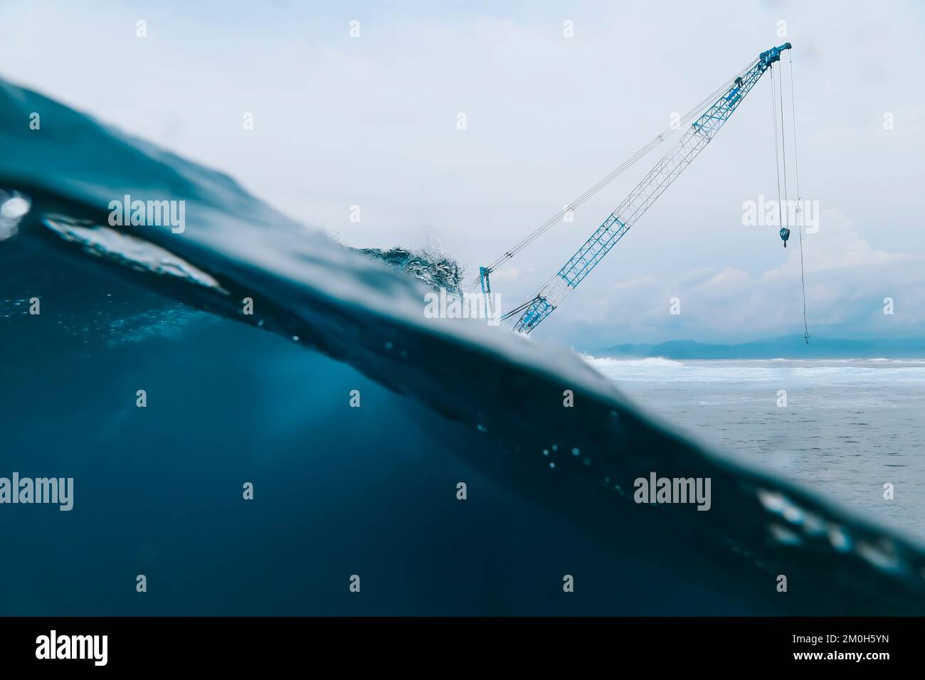 Low angle view of crane at ocean coast Stock Photo - Alamy