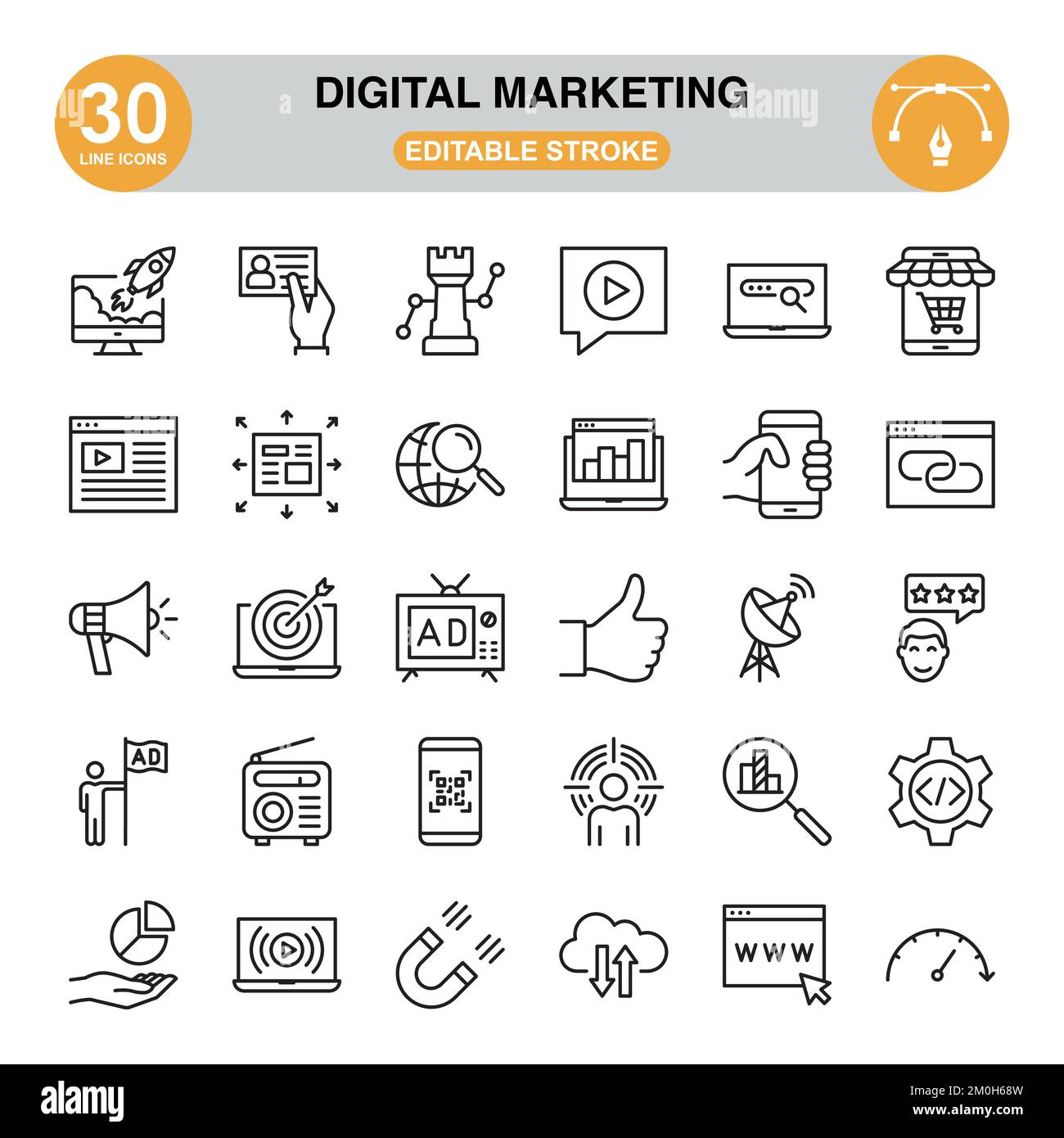 Digital Marketing icon set. Editable stroke. Pixel perfect. icon set ...