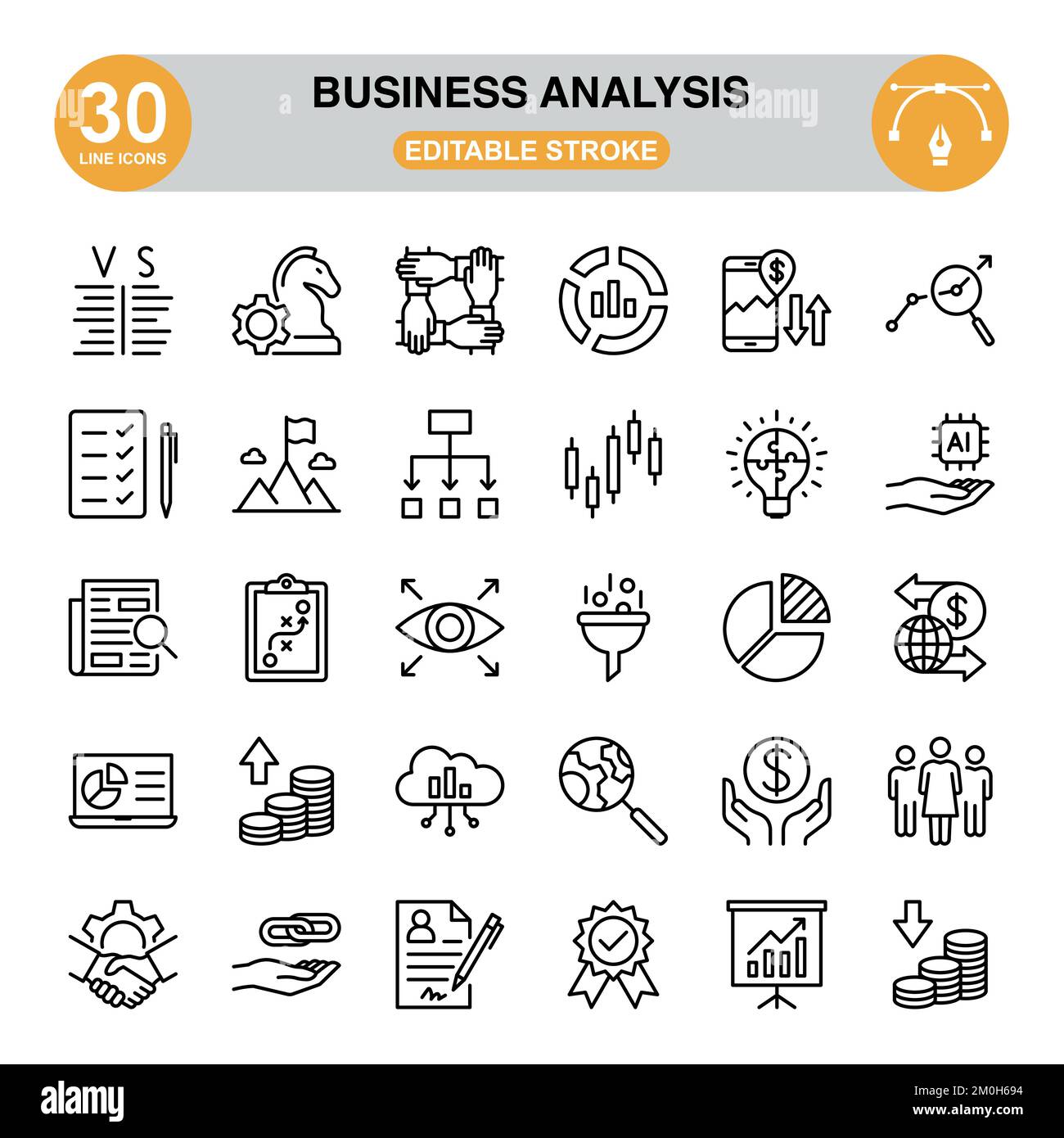 Business Analysis icon set. Editable stroke. Pixel perfect. icon set ...