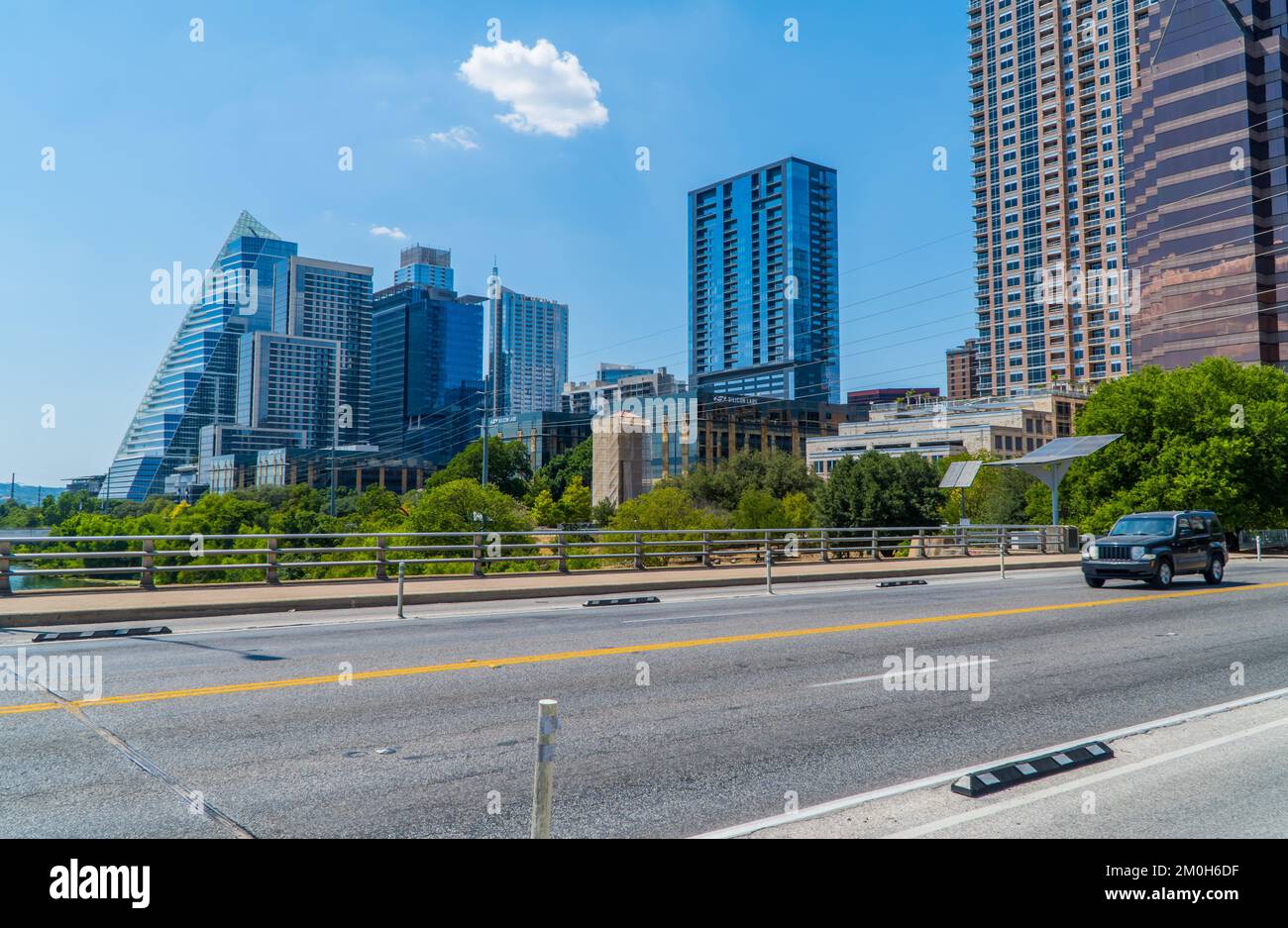 A beautiful shot of the modern buildings in downtown Austin seen from ...