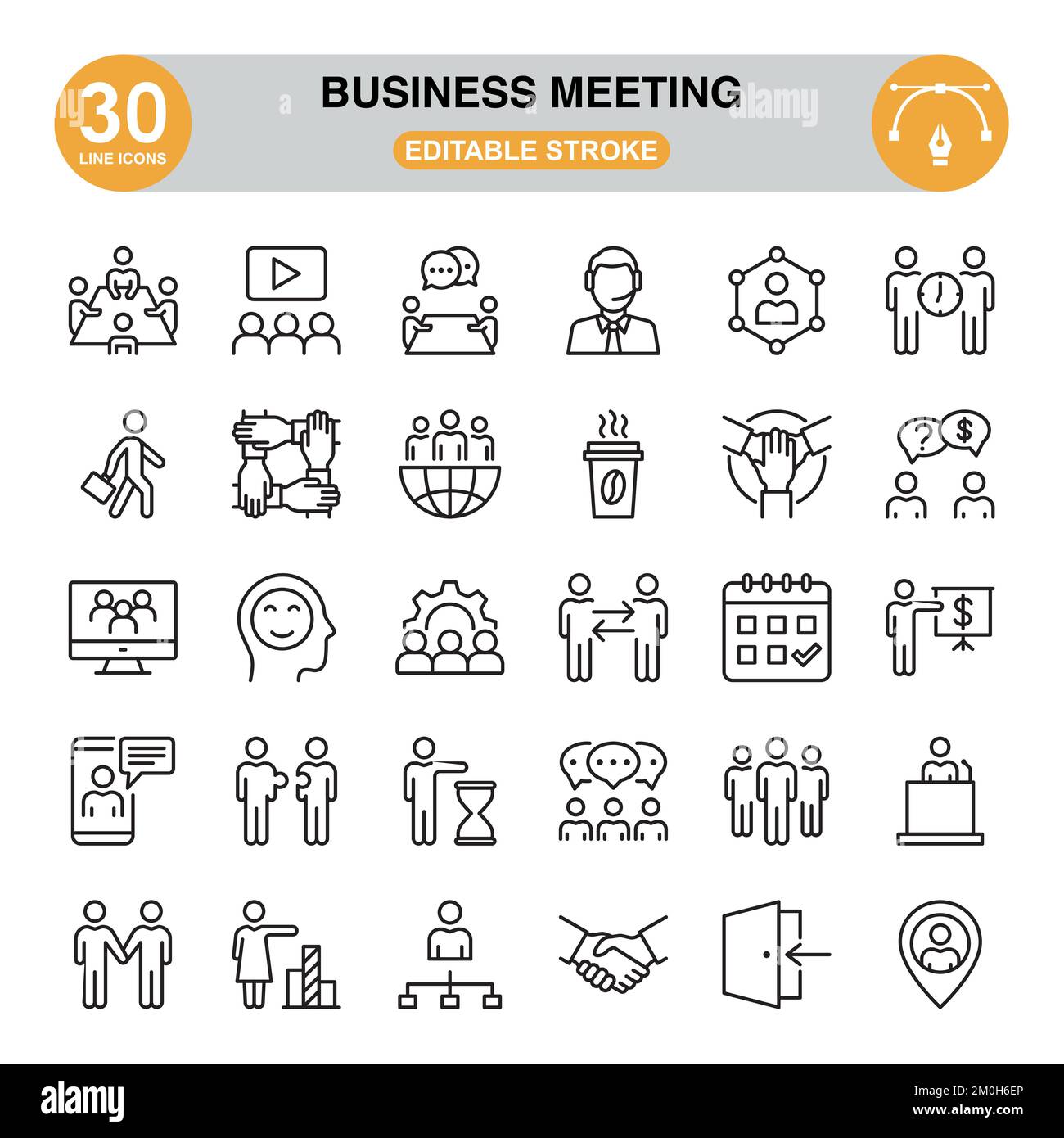 Business Meeting icon set. Editable stroke. Pixel perfect. icon set ...