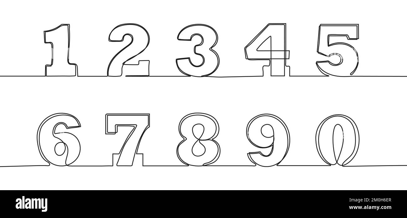 Continuous line numerals vector. Arabic numbers in hand drawn style ...