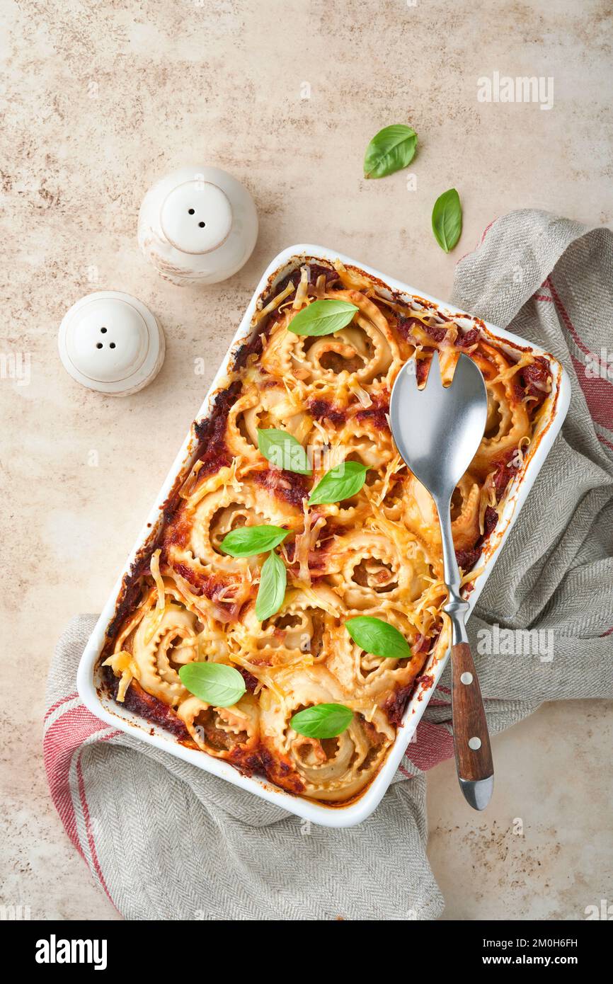 Lasagna. Homemade lasagna pasta rotolo bake with tomato sauce, cream ...