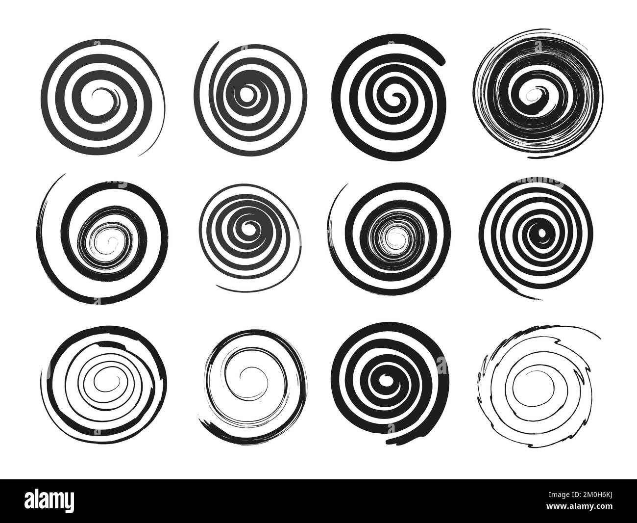 Grunge spiral sign vector set. Swirl elements set. Wave, psychedelic ...