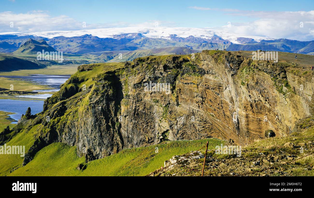 The view of mountains and waters in the greenery of Iceland rift valley ...
