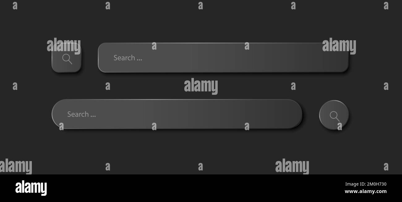 A set of search strings on a black background. Realistic search icon ...