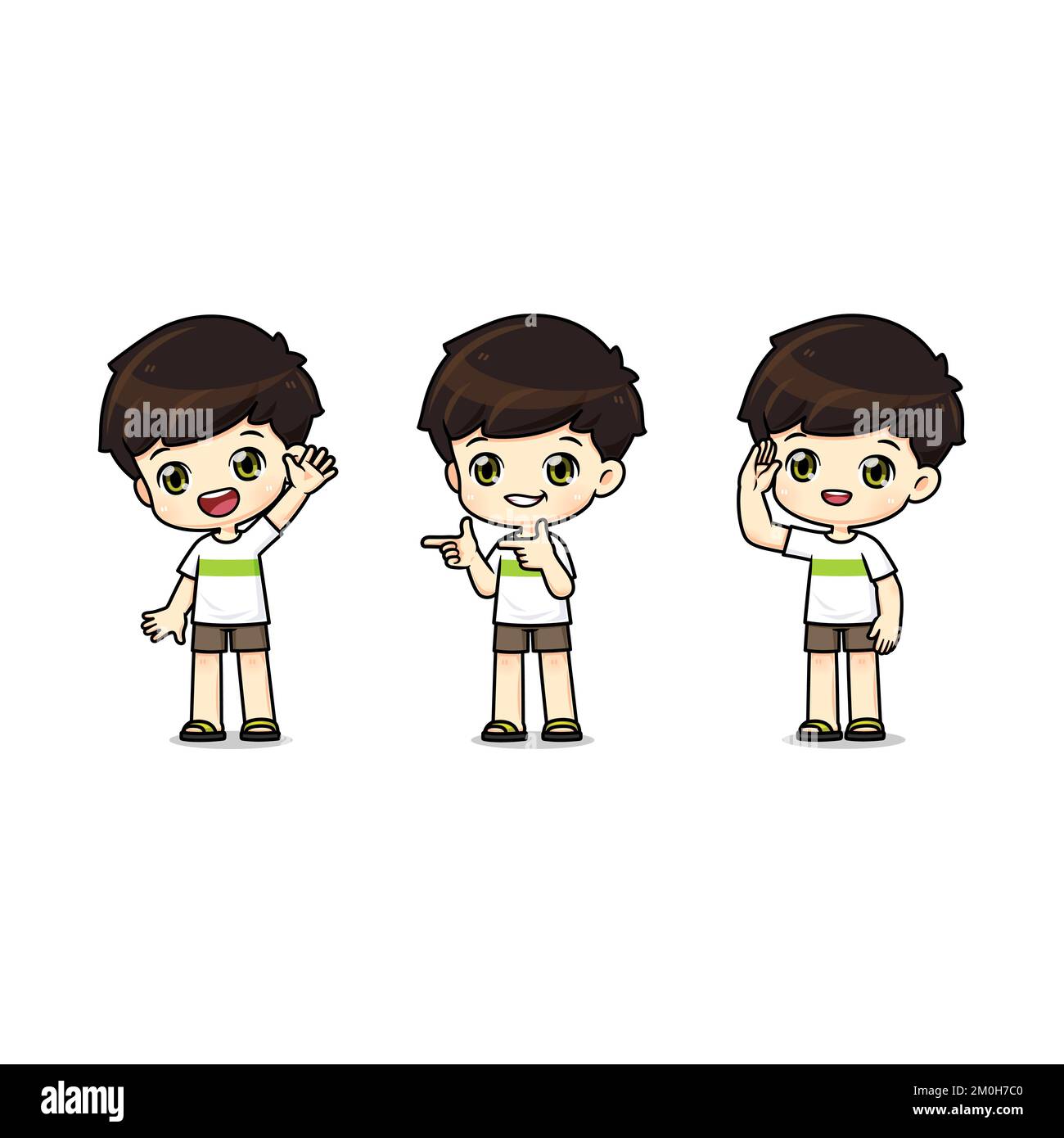 Set of Cute boy mascot cartoon character in many pose, isolated vecter ...