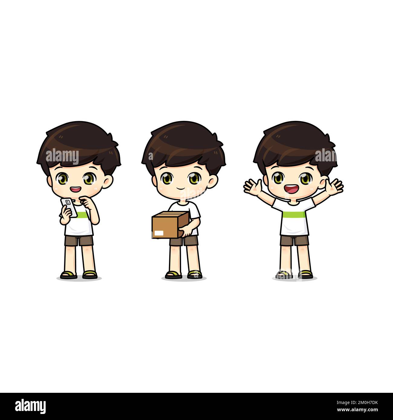 Set of Cute boy mascot cartoon character in many pose, isolated vecter ...