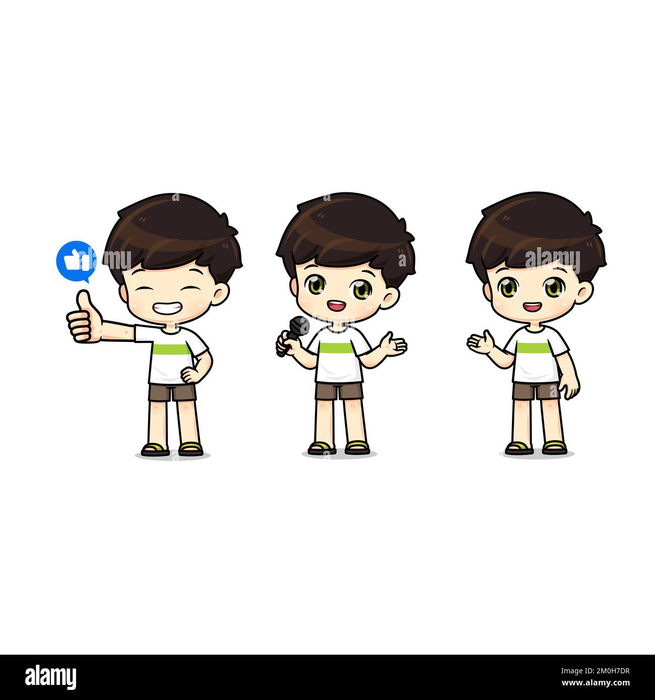 Set of Cute boy mascot cartoon character in many pose, isolated vecter ...