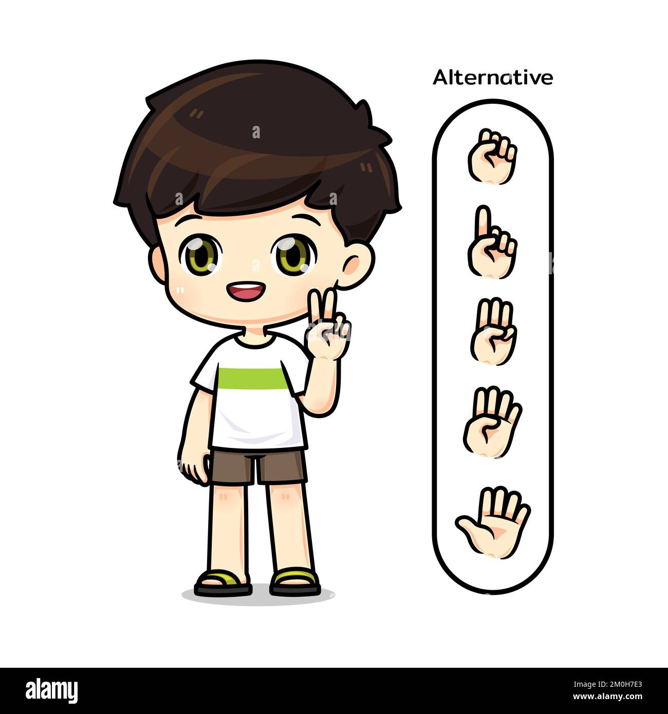 Cute boy mascot cartoon character in showing finger pose, isolated ...