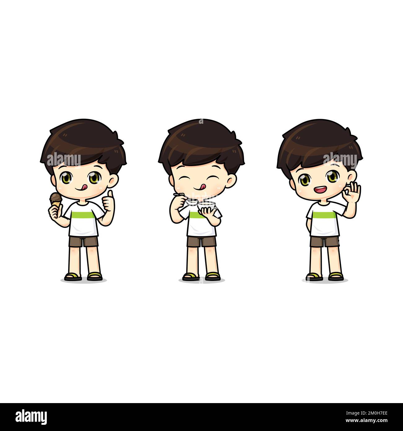 Set of Cute boy mascot cartoon character in many pose, isolated vecter ...