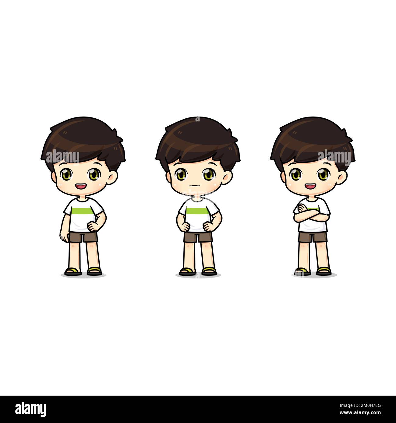 Set of Cute boy mascot cartoon character in many pose, isolated vecter ...