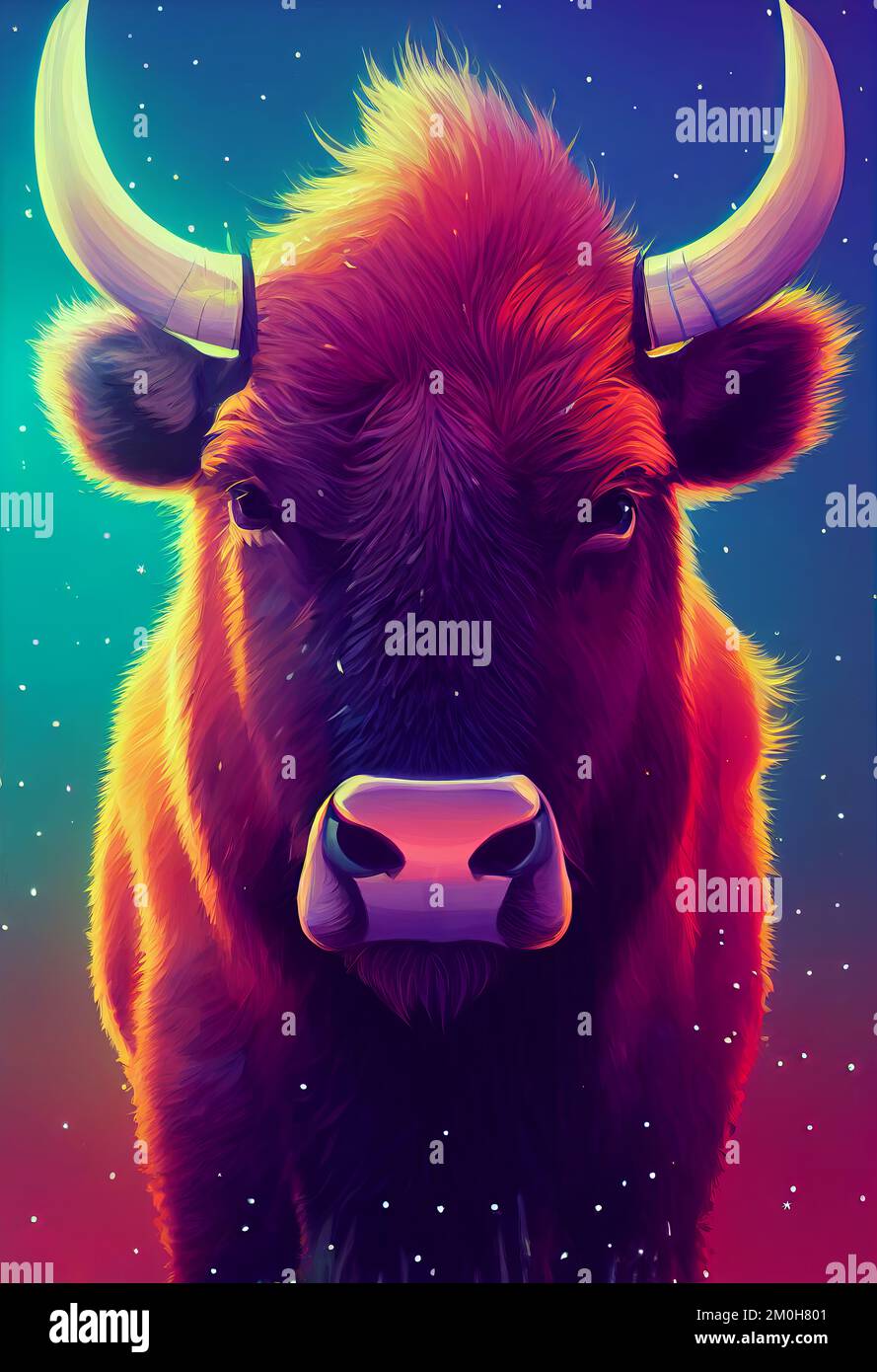 Cartoon portrait headshot of brown bison. North American land animal ...