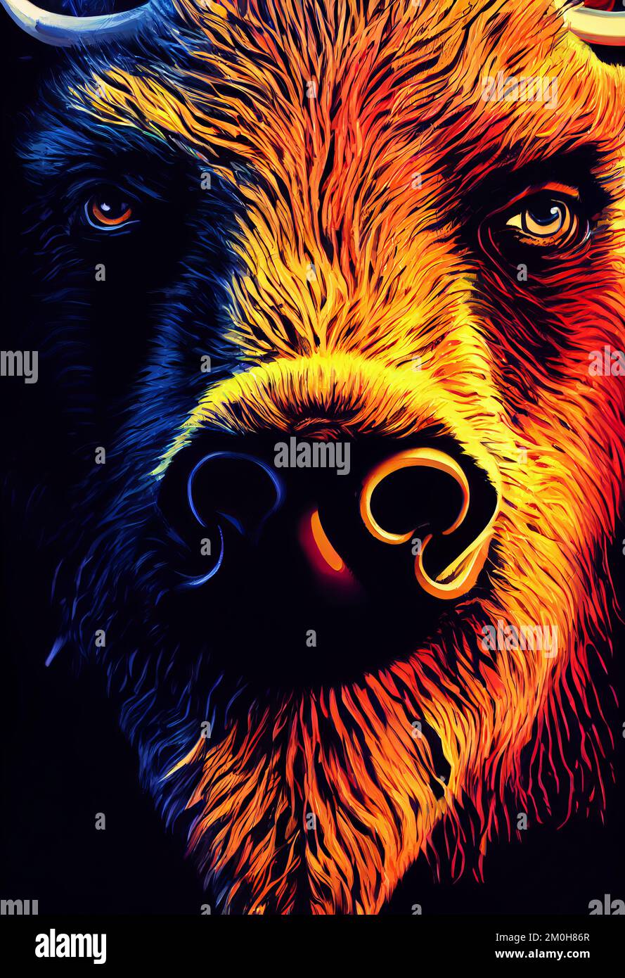 Cartoon portrait headshot of brown buffalo. North American land animal ...