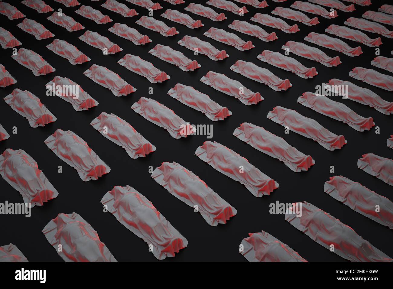 large group of bodies covered above view. 3d rendering Stock Photo - Alamy
