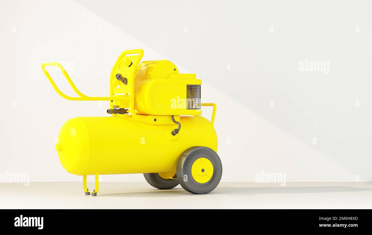 yellow conditional air compressor in a beam of light. 3d rendering ...