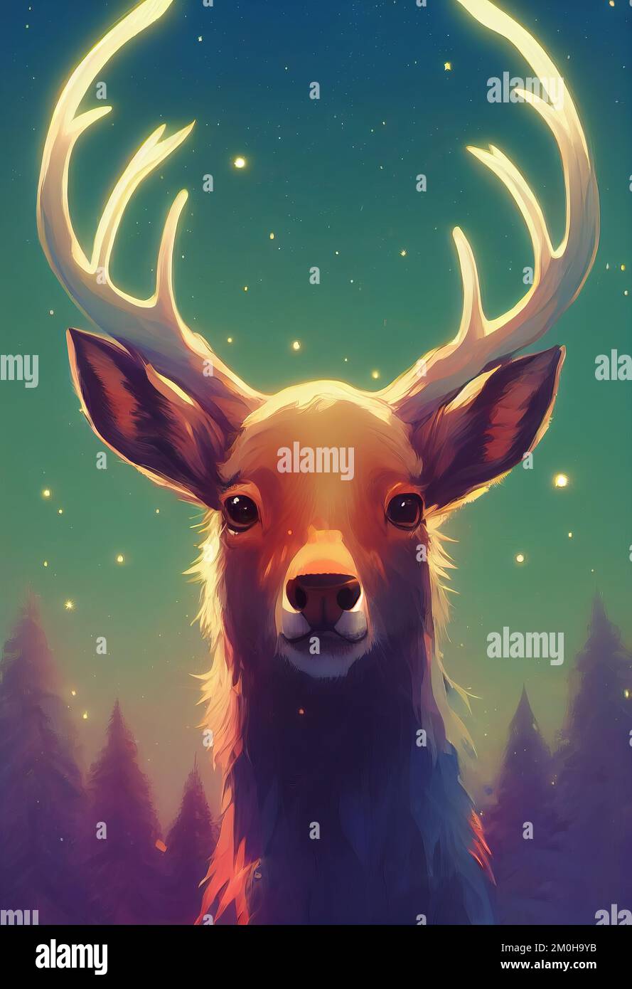 Funny adorable portrait headshot of cute elk. North American land ...