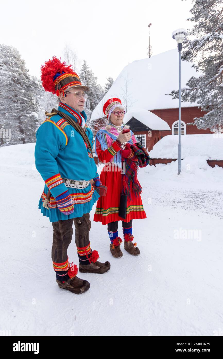 Sweden, Norbotten County, Jokkmokk, Sami couple during the Jokkmokk ...