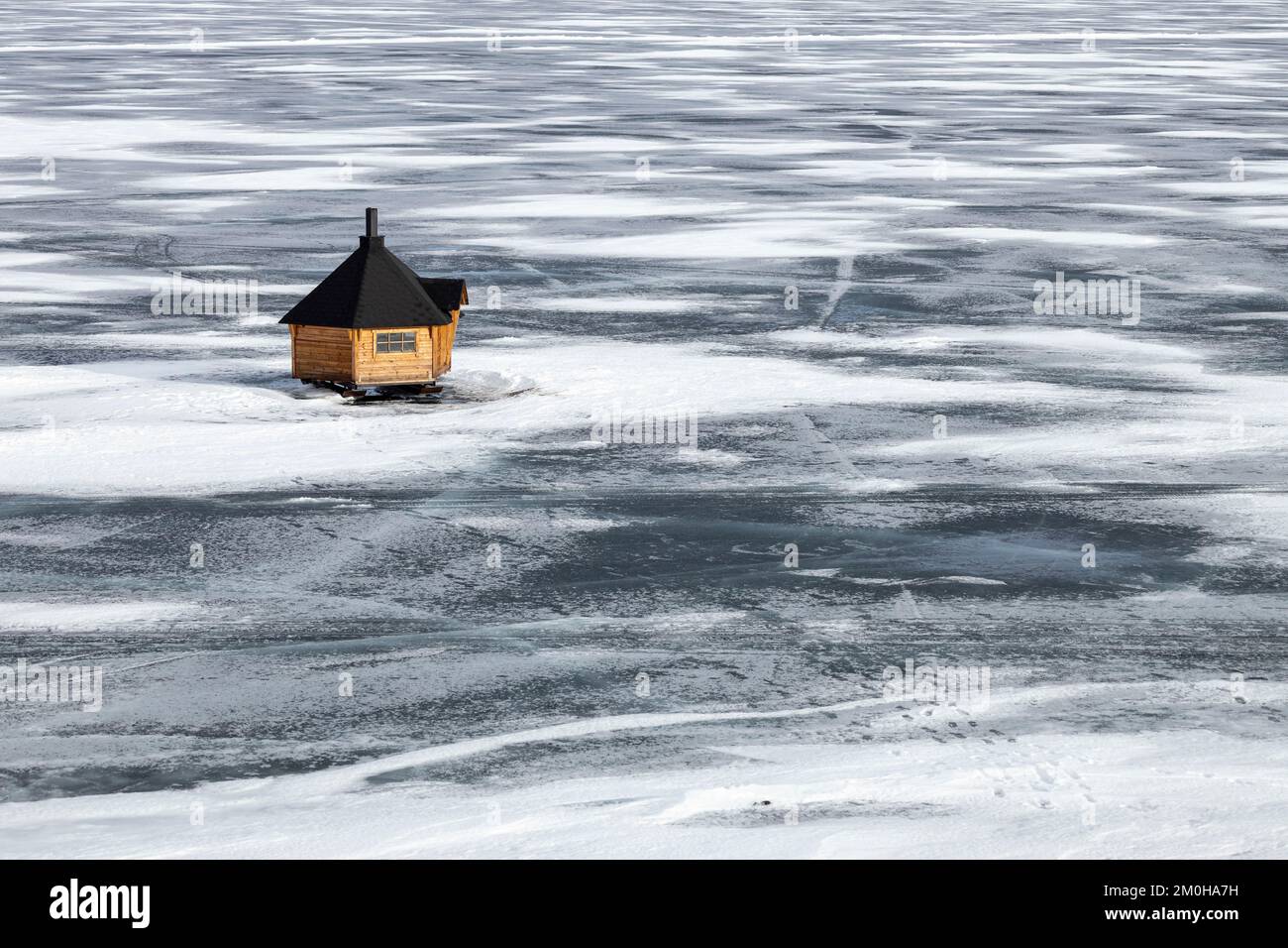 Sweden, Norbotten County, traditional Sami wooden kota for fishing on ...