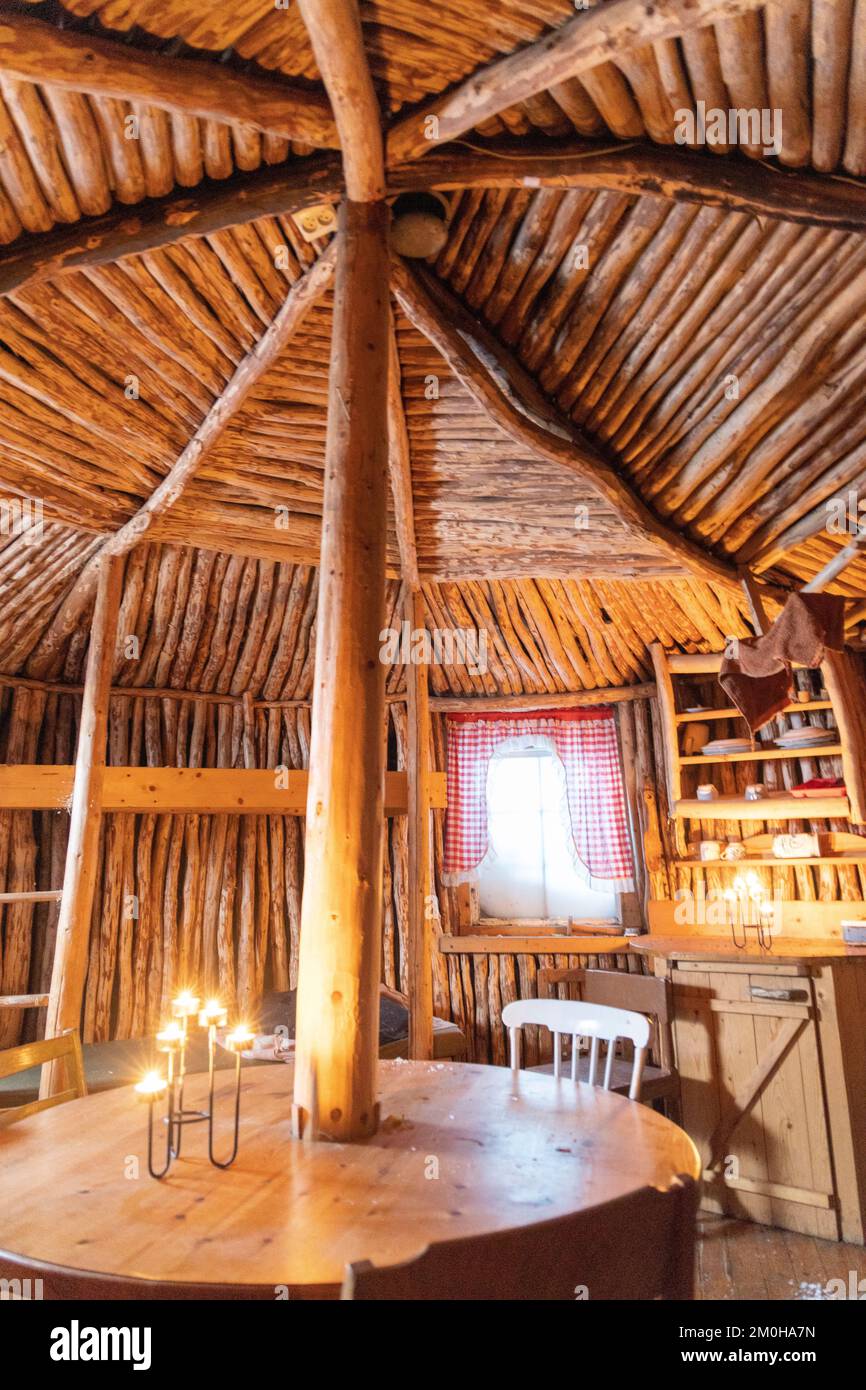 Sweden, Norbotten County, Jokkmokk, interior of a kota, traditional ...