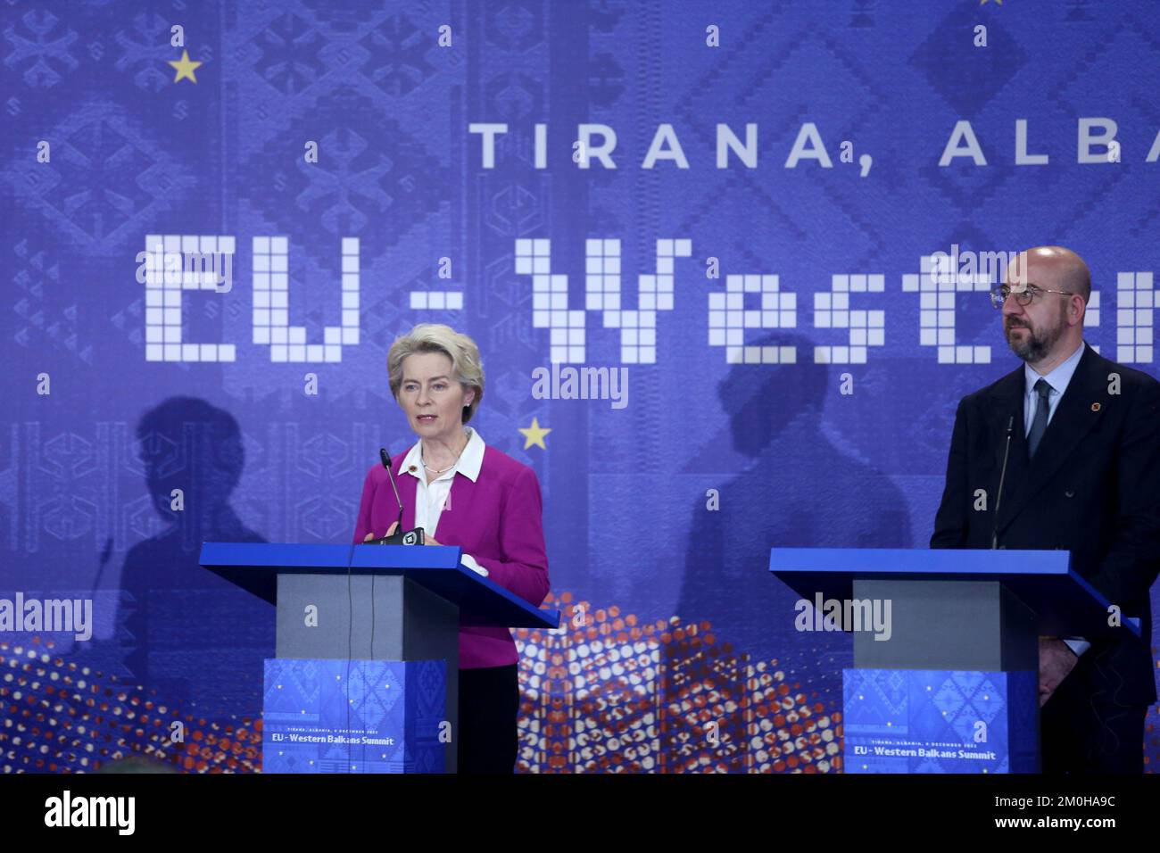 President of the European Commission Ursula von der Leyen speaks to the ...