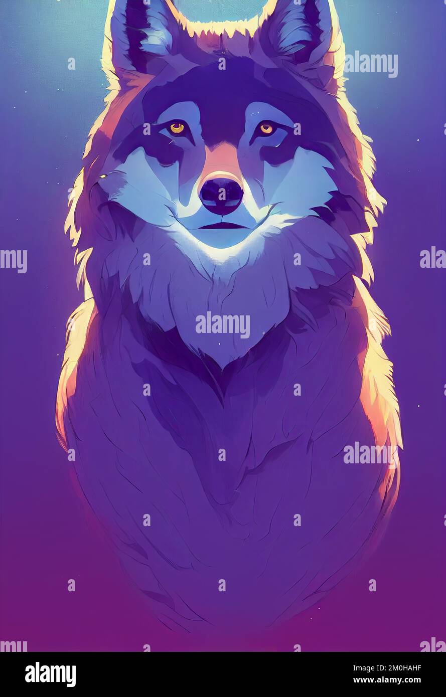 Mystical portrait headshot of cartoon grey wolf. North American land ...