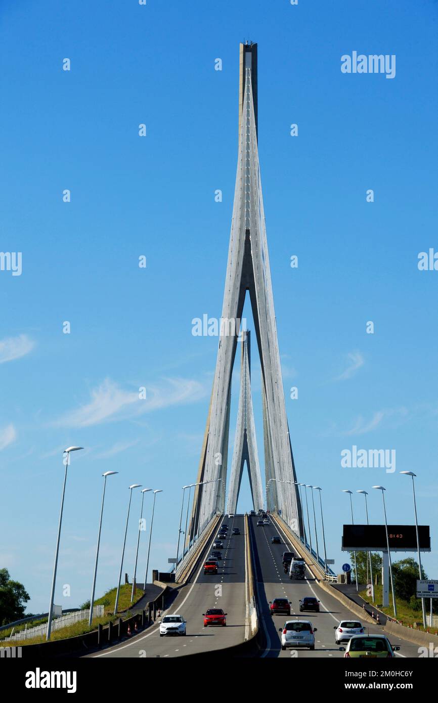 France, between Calvados and Seine Maritime, the Pont de Normandie ...