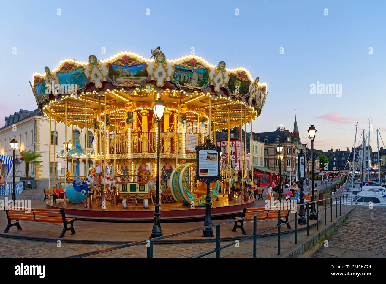 France, Calvados, Pays d'Auge, Honfleur, Old basin, merry go round in ...