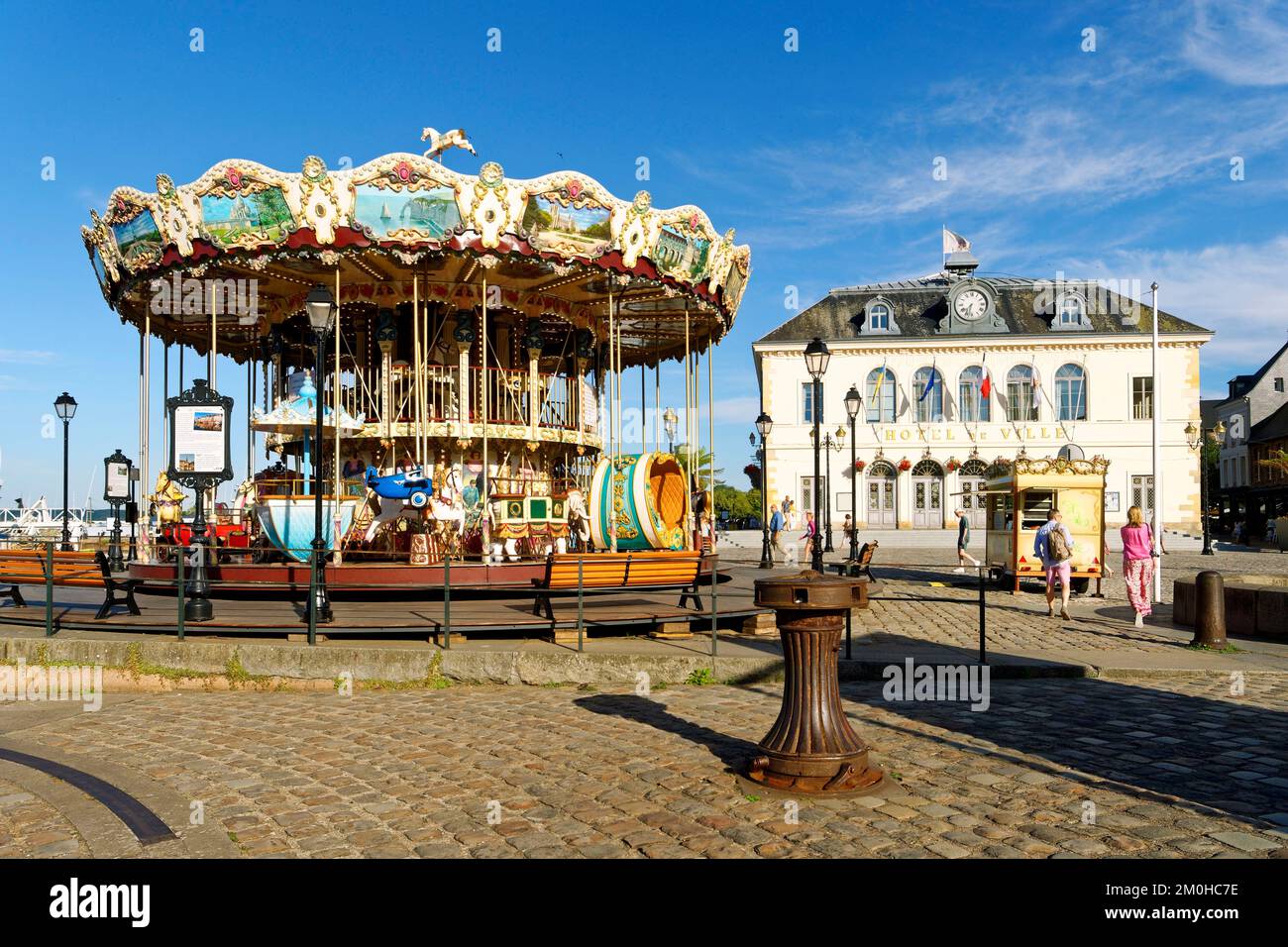 France, Calvados, Pays d'Auge, Honfleur, Old basin, merry go round in ...