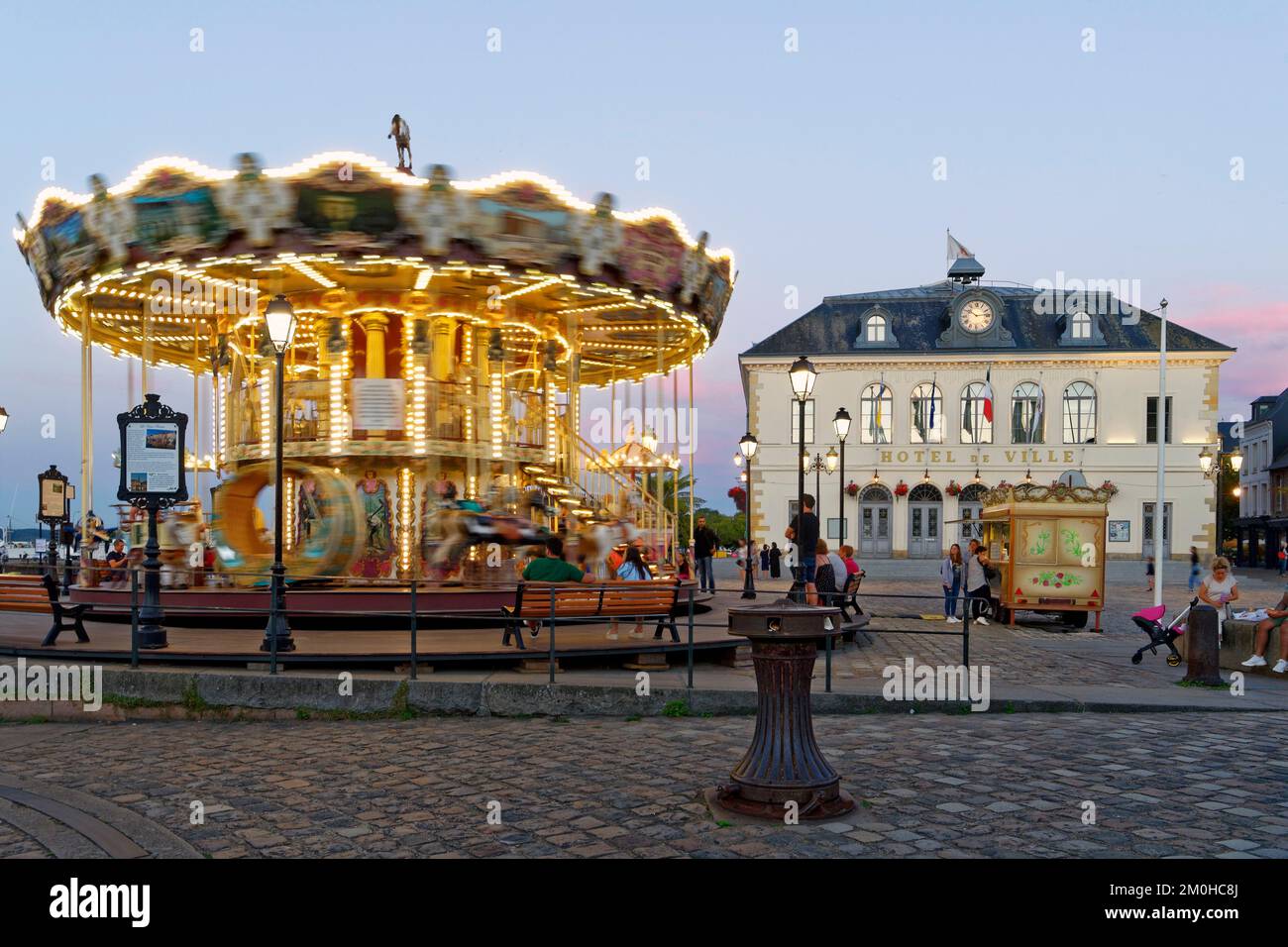 France, Calvados, Pays d'Auge, Honfleur, Old basin, merry go round in ...