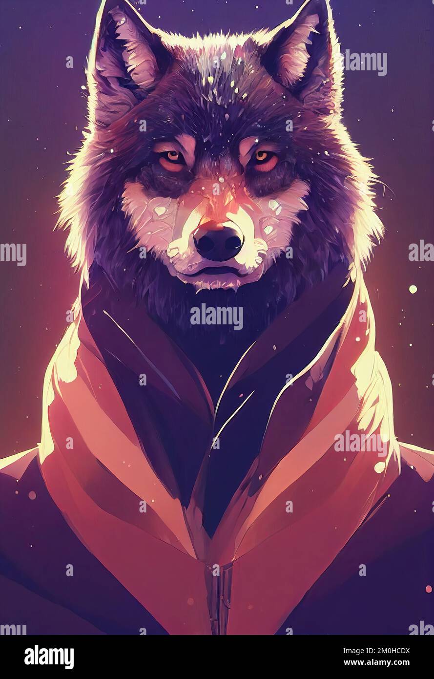 Mystical portrait headshot of cartoon grey wolf. North American land ...