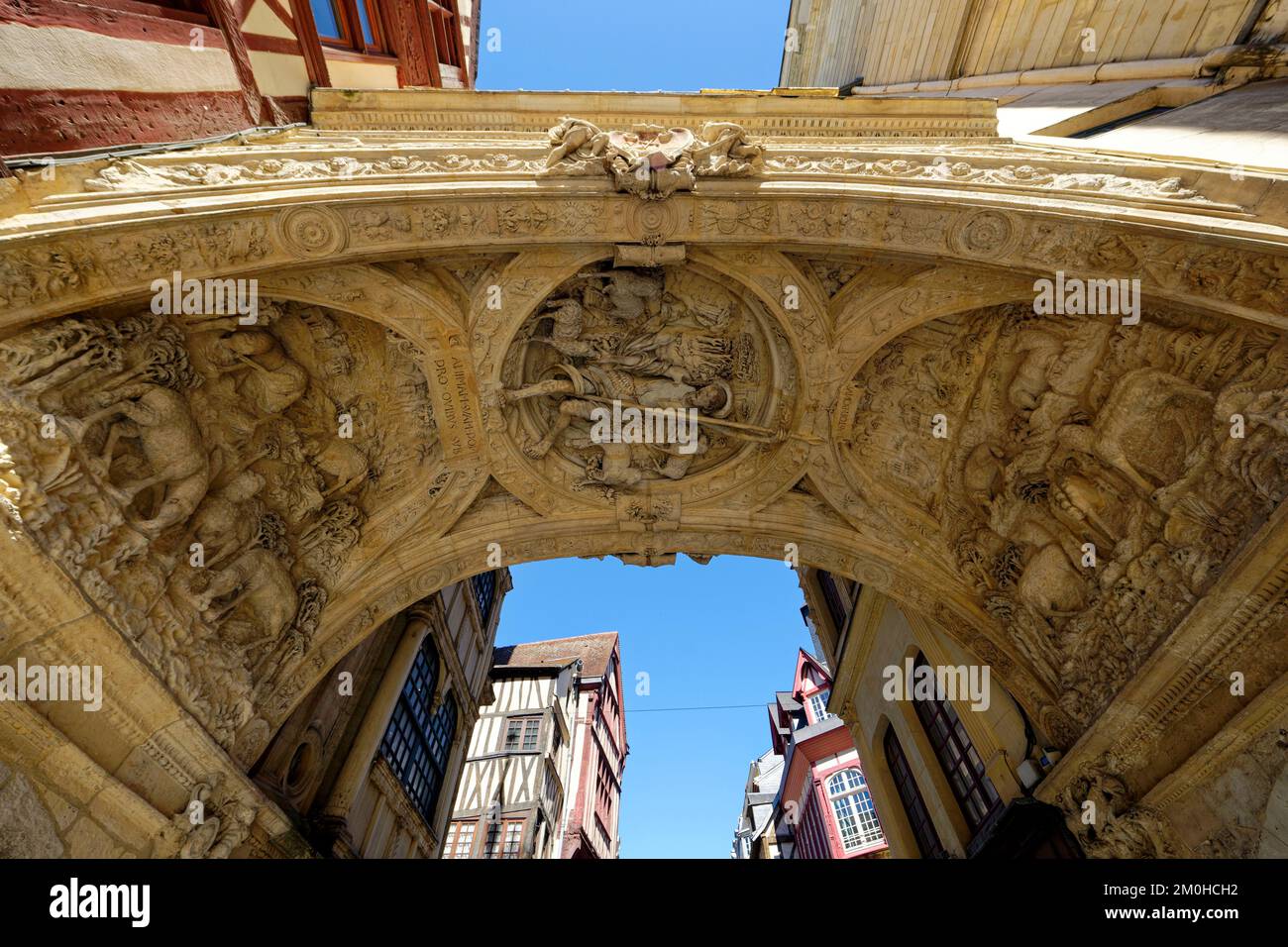 France, Seine Maritime, Rouen, Rue du Gros Horloge, Renaissance arch of ...