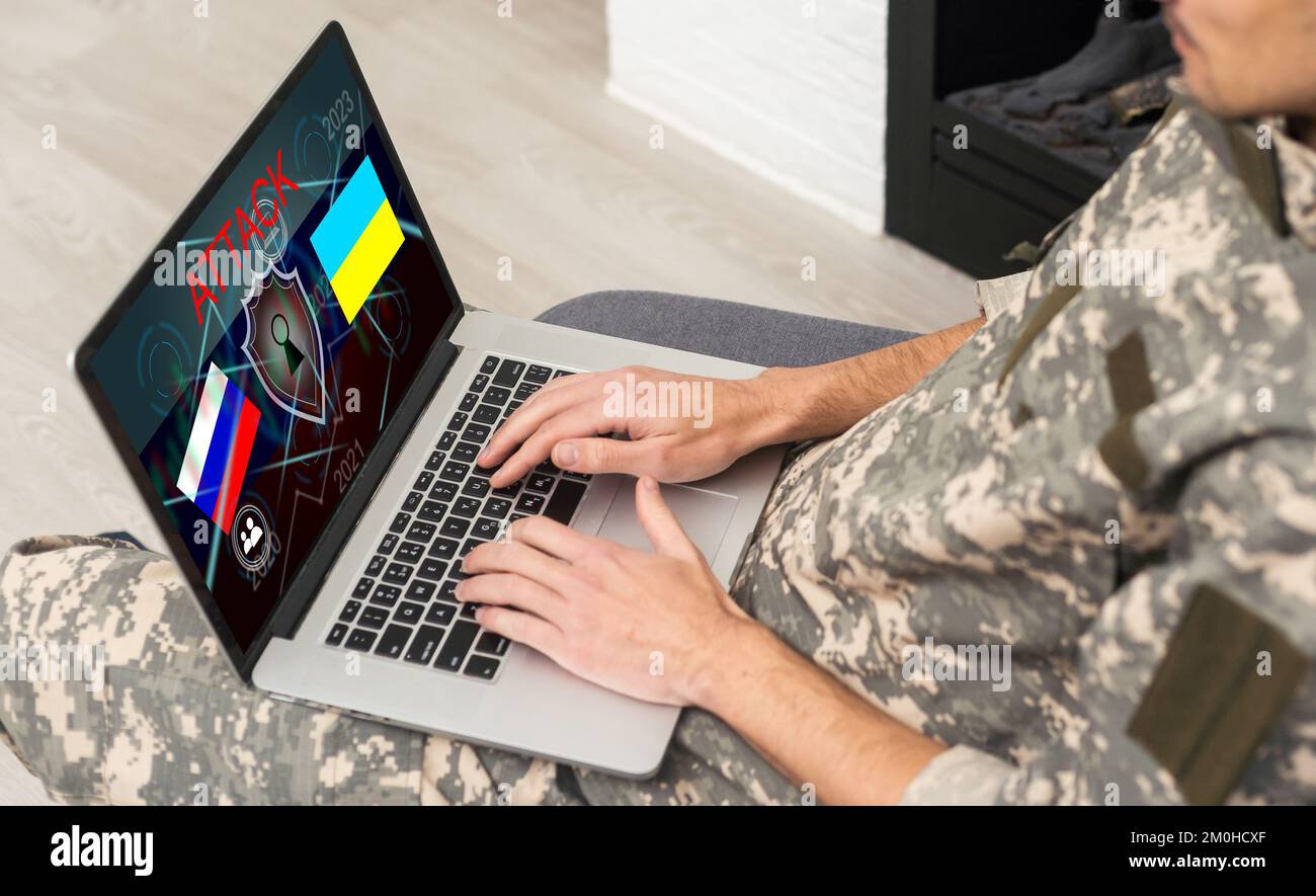 Surveillance and control of opposing information concept, Soldier in ...