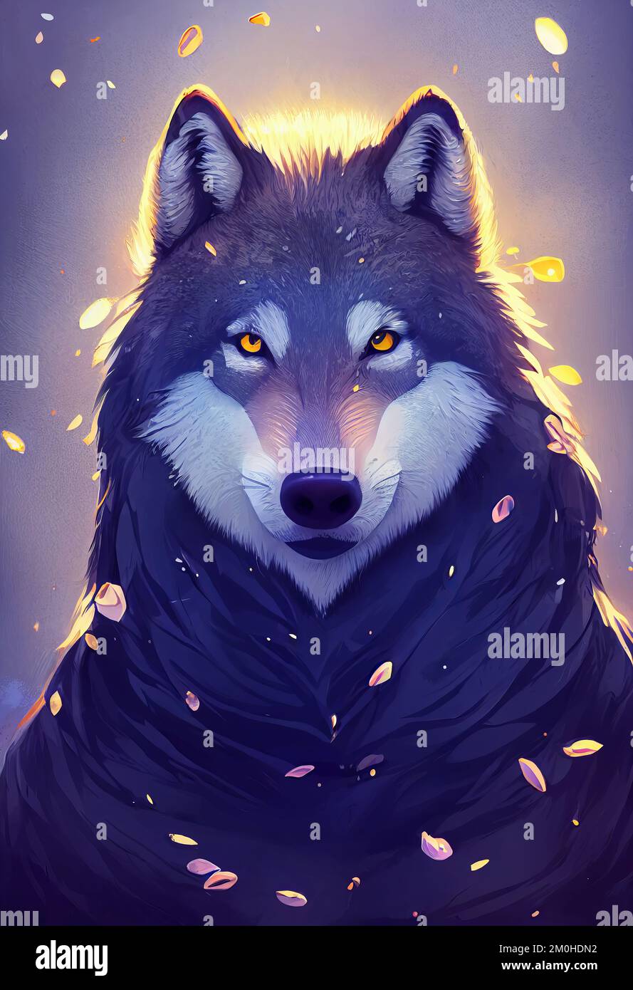 Mystical portrait headshot of cartoon grey wolf. North American land ...