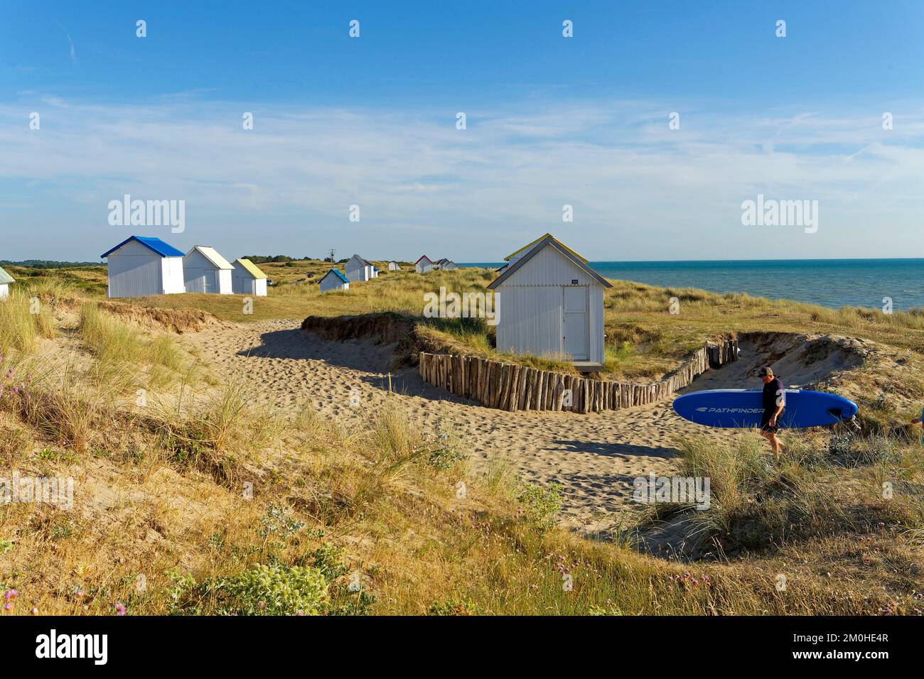 France, Manche, Cotentin, Gouville sur Mer, beach cabins Stock Photo ...