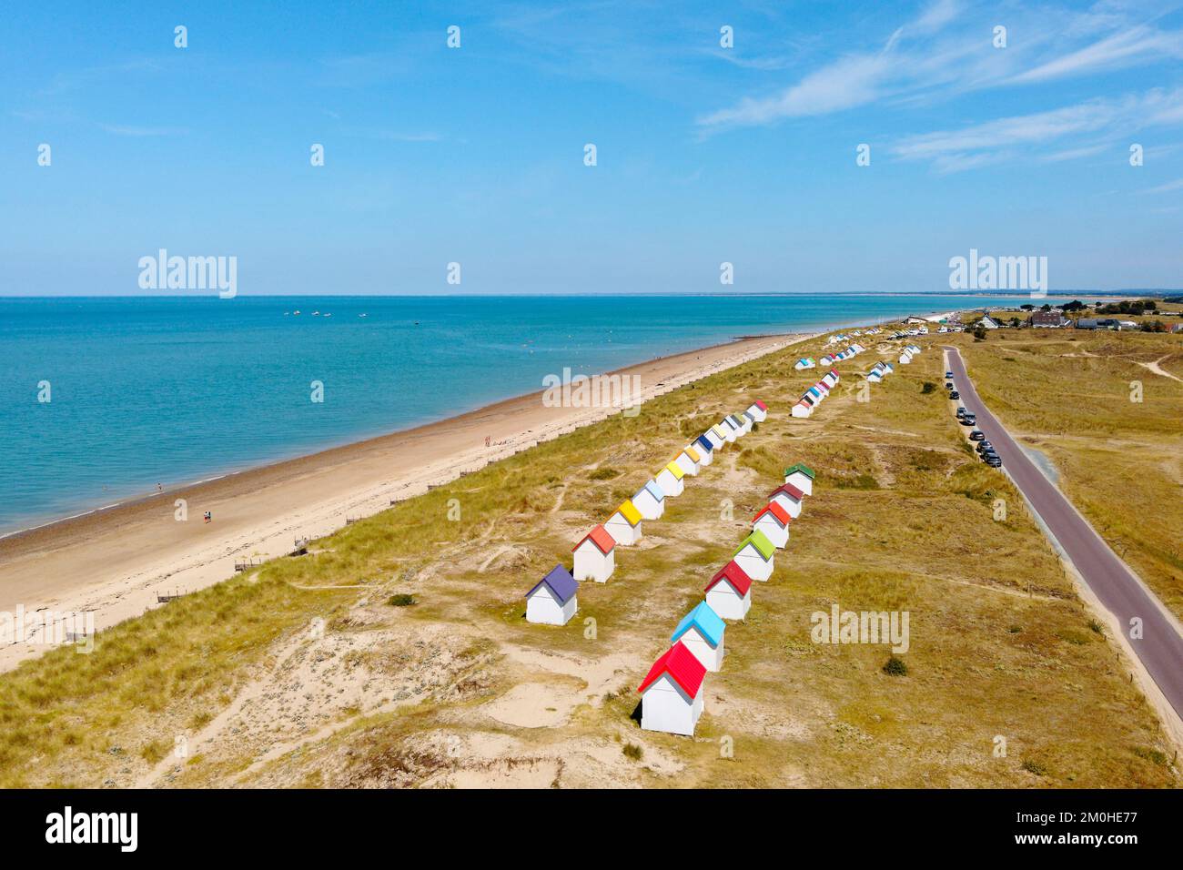 France, Manche, Cotentin, Gouville sur Mer, beach cabins Stock Photo ...
