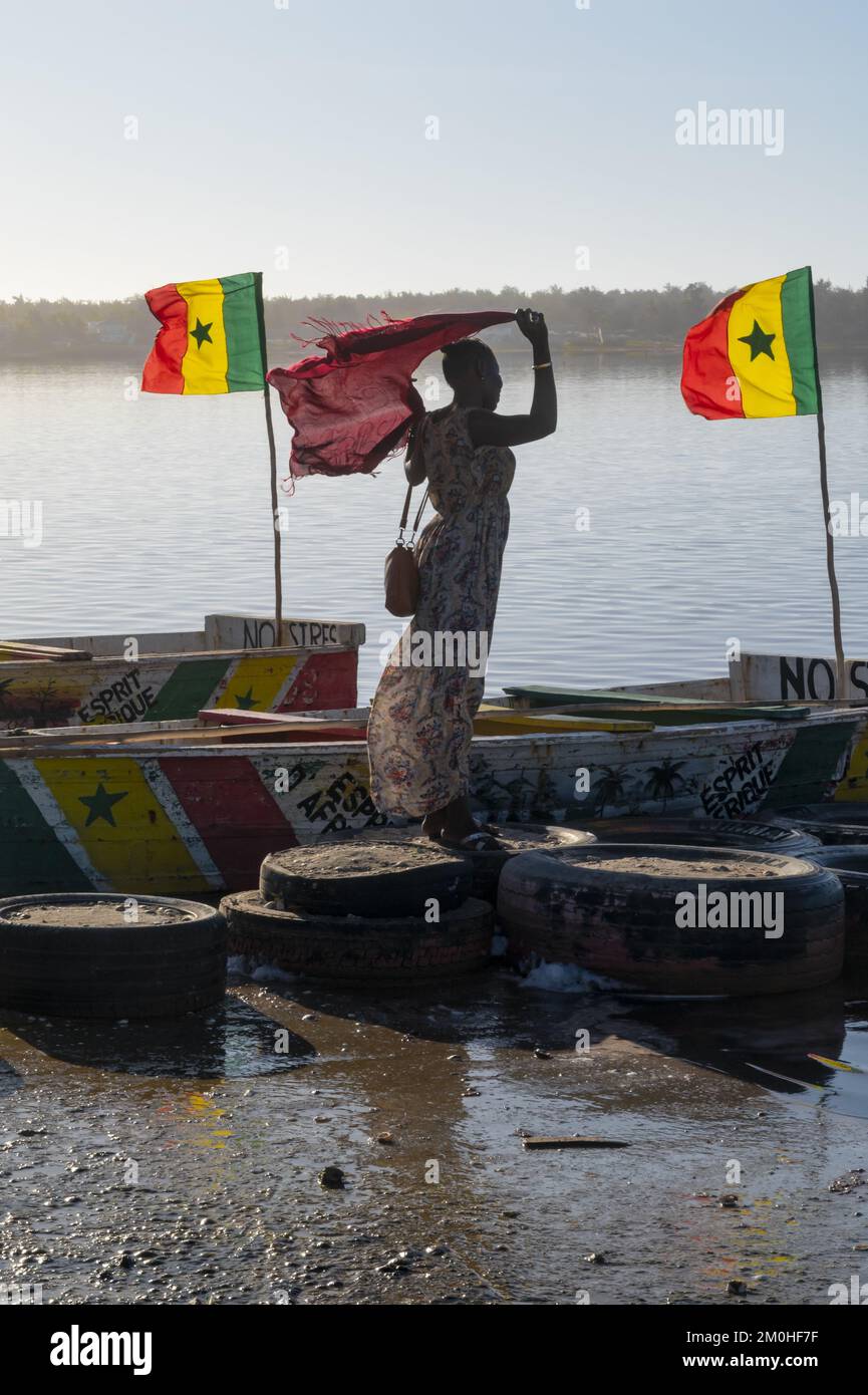 Senegal, Dakar district, pink lake, salt pickers' boats Stock Photo - Alamy