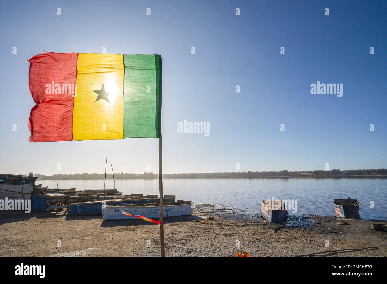 Senegal, Dakar district, pink lake, salt pickers' boats Stock Photo - Alamy