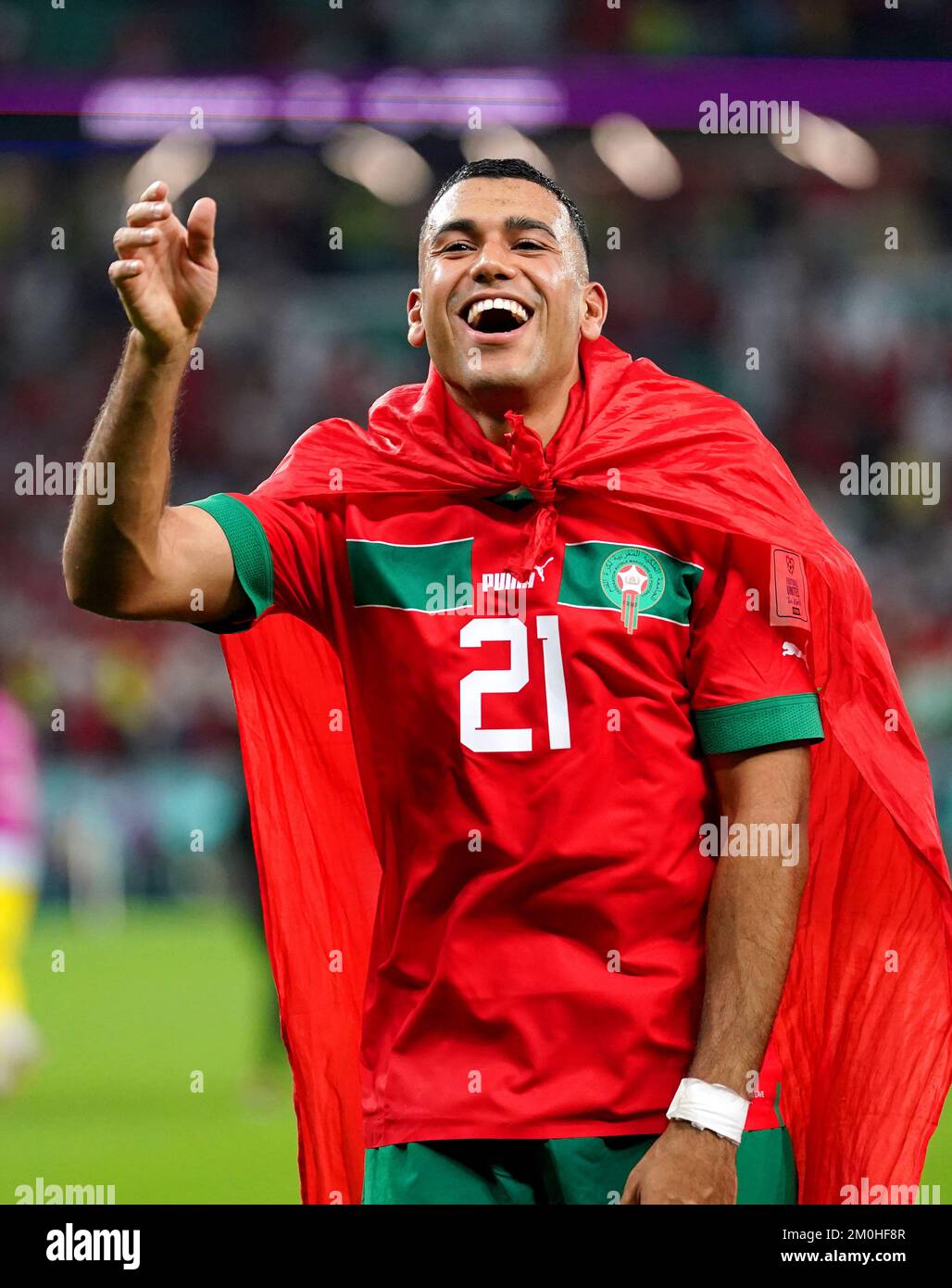 Morocco's Walid Cheddira celebrates after winning the FIFA World Cup ...