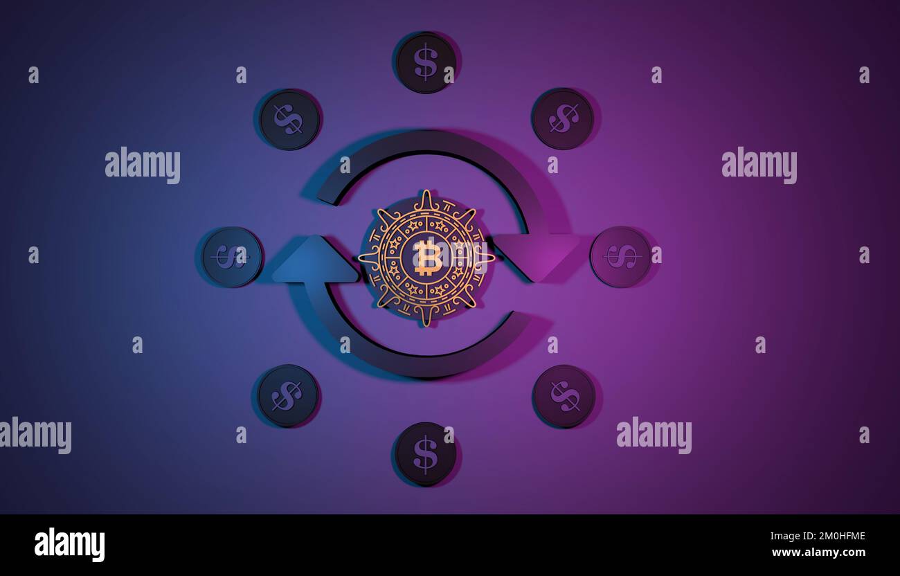 A modern symbol for a decentralized algorithm. Cryptocurrency exchange for money. 3D rendering ...