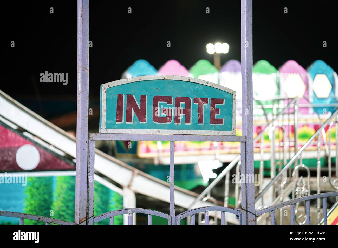 In Gate Sign board for entrance for rides in indian fair, Amusement ...