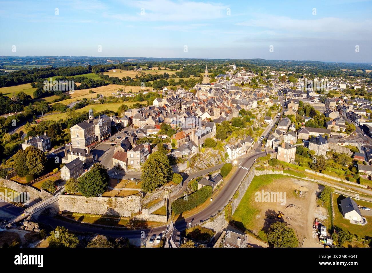France, Orne, village of Domfront with Saint Julien de Domfront church ...